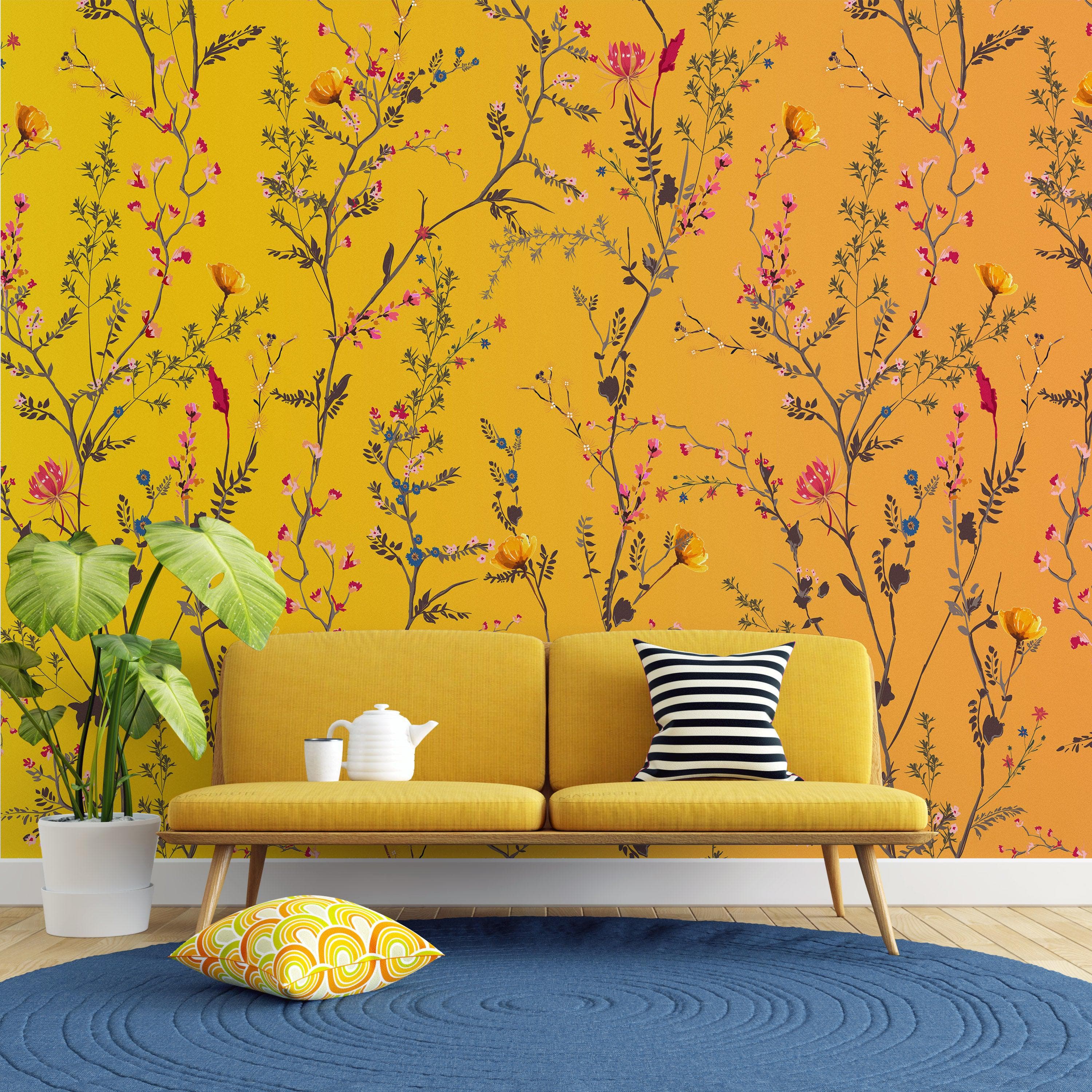 Orange Floral Wallpaper - StickerBrand
