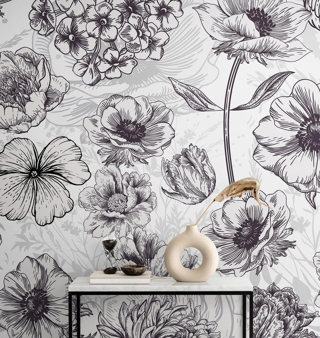 Black And White Floral Wallpaper - StickerBrand